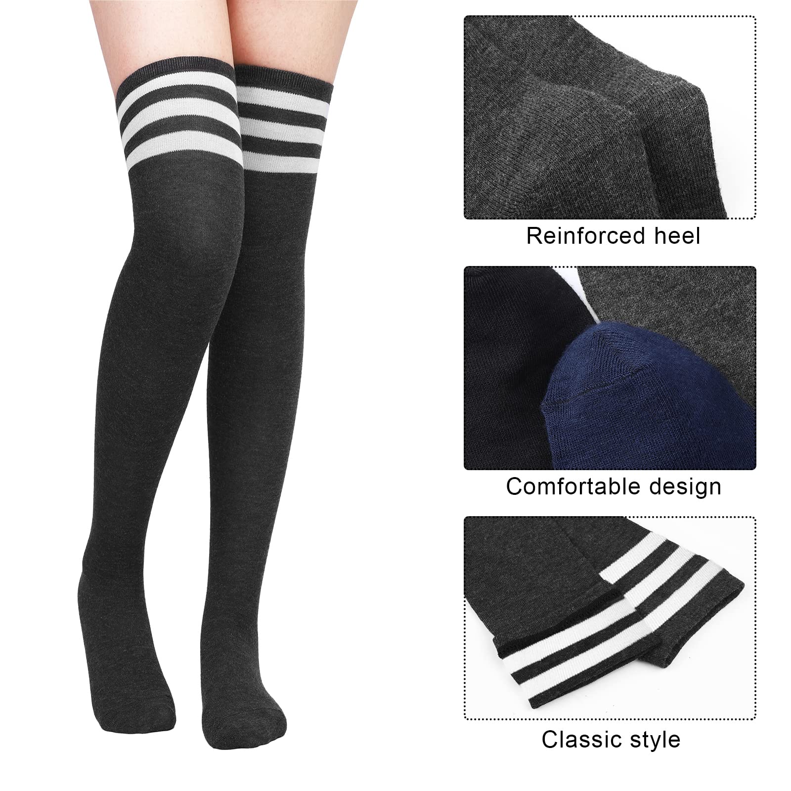 URATOT 6 Pairs One Size Knee-High Socks Thigh High Stockings Over Knee Socks for Women, Mixed Colors