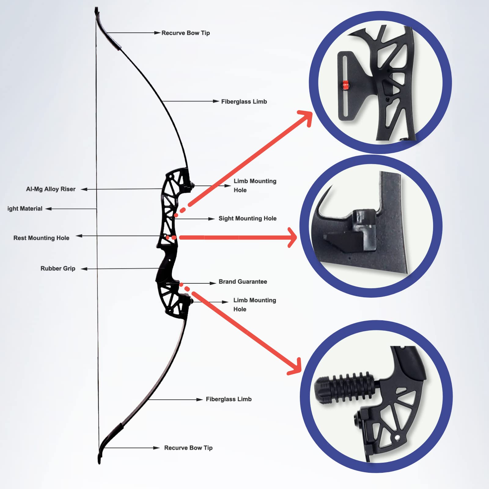 SOPOGER Archery Recurve Bows for Adults -Bow and Arrow Set for Adults Youth Beginner 30 lbs 40 lbs Metal Riser Takedown Recurve Bow Right Handed for Outdoor Practice Target Hunting (Black - 40lbs)