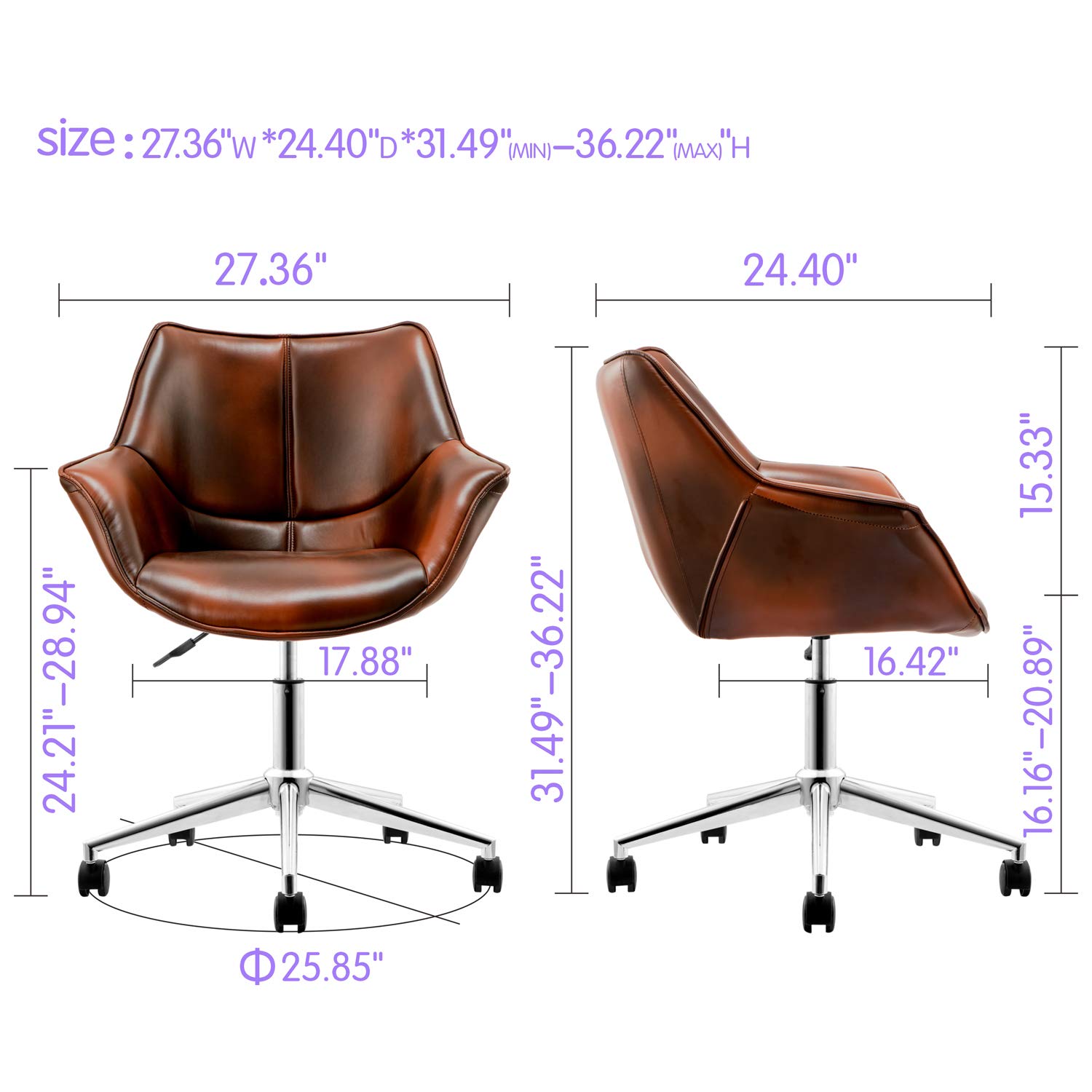 ovios Office Chair,Leather Computer Chair for Home Office or Conference.Swivel Desk Chair with Chrome Base and Arms. (Leather & Suede)