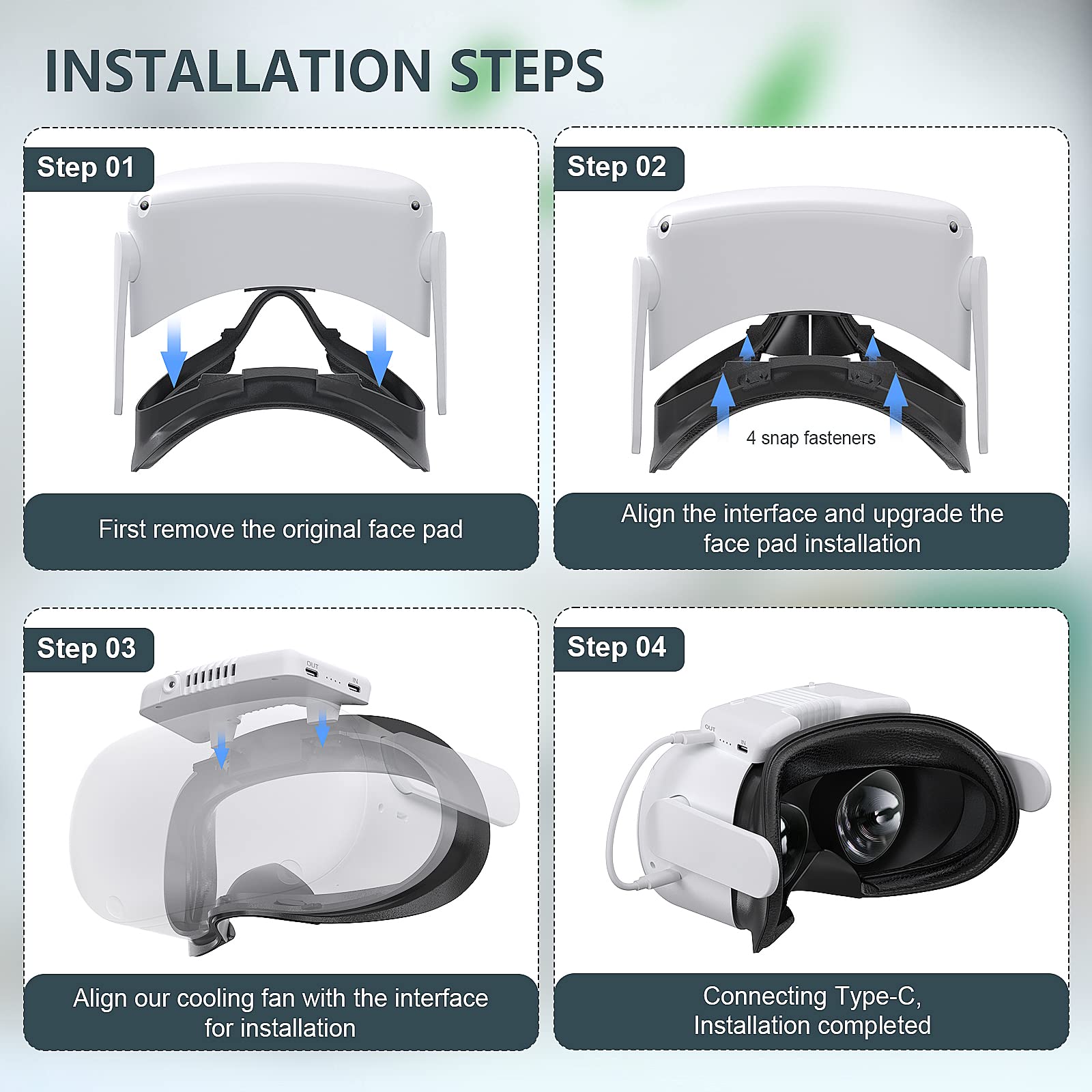 VR Cooling Fan for Oculus Quest 2/Quest 2 Elite Accessories,3 wind Speed Air Circulation Fan Cooler with Soft Face Cover Cushion and Facial Interface for Oculus Quest 2 Elite,Relieve Lens Fogging