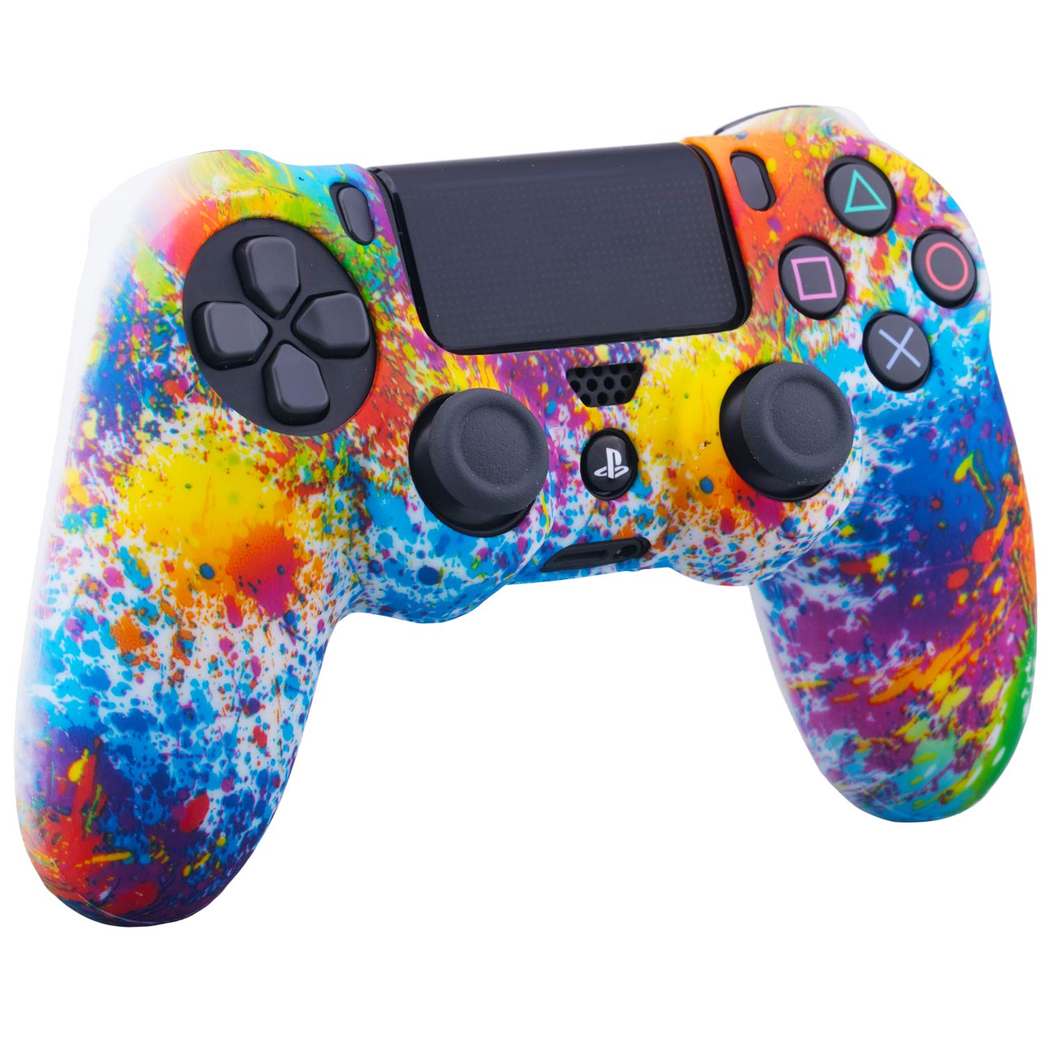 MXRC Silicone Rubber Cover Skin case Anti-Slip Water Transfer Customize Camouflage for PS4/SLIM/PRO Controller x 2(Rainbow Pack) + FPS PRO Extra Height Thumb Grips x 8 + Dustproof Plug x 4