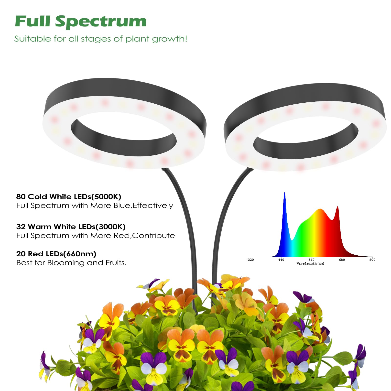 PRONORO Grow Light, 2-Head LED Floor Plant Growing Lamp, Full Spectrum Plant Light for Indoor Plants, Extended&Built-in Power Cord, Automatic On/Off Timer, 6-Level Dimming, Adjustable Height of 63 in
