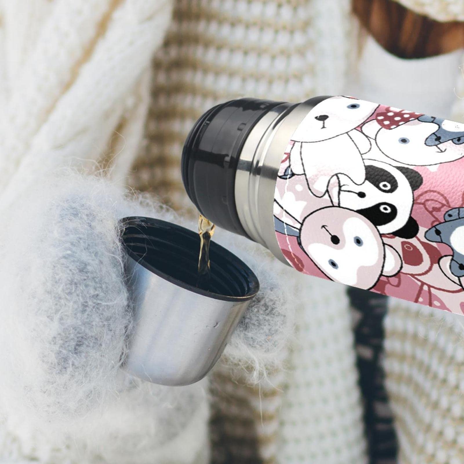 Stainless Steel Leather Vacuum Insulated Mug Bear Thermos Water Bottle for Hot and Cold Drinks Kids Adults 16 Oz