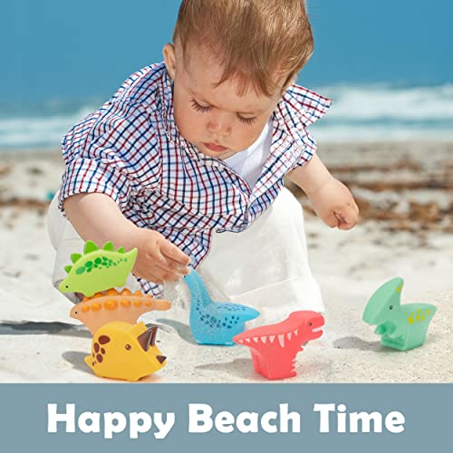XDUOYJOY Dinosaur Baby Bath Toys Water Gun Squirt Set for Infants Toddlers Bathtub Beach Pool, Stacking Toy for Kids, 6 Pack