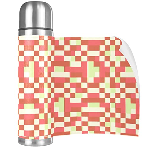 Stainless Steel Leather Vacuum Insulated Mug Abstract Thermos Water Bottle for Hot and Cold Drinks Kids Adults 16 Oz