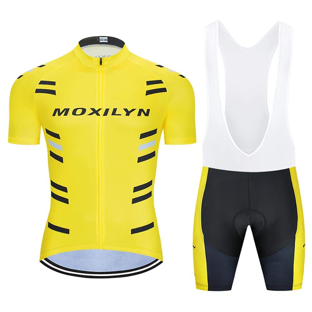 MOXILYN Men's Cycling Jersey Bike Clothing Set Full Zipper Breathable Quick-Dry Shirt + Cycling Bibs with 20D Padded