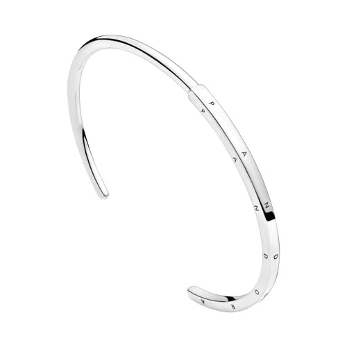 Pandora Jewelry Signature I-D Open Bangle Bracelet for Women - Sterling Silver - 8.1”