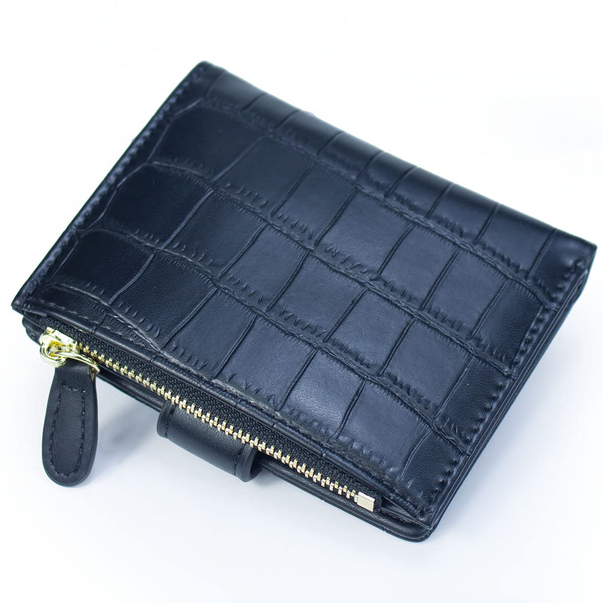 SUMGOGO Small Wallets for Women Credit Card Holder Wallet Leather Slim Bifold Zip Pocket Coin Purse (Black)