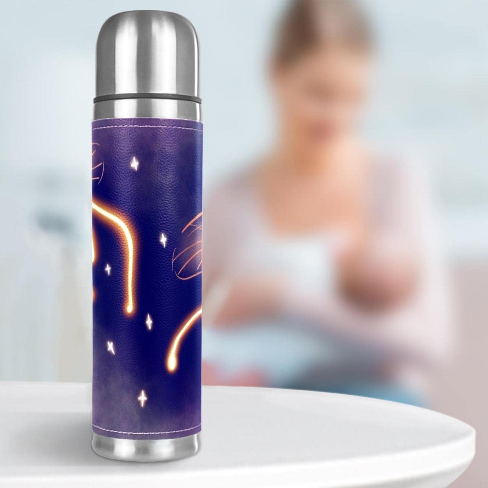 Stainless Steel Leather Vacuum Insulated Mug Jellyfish Thermos Water Bottle for Hot and Cold Drinks Kids Adults 16 Oz