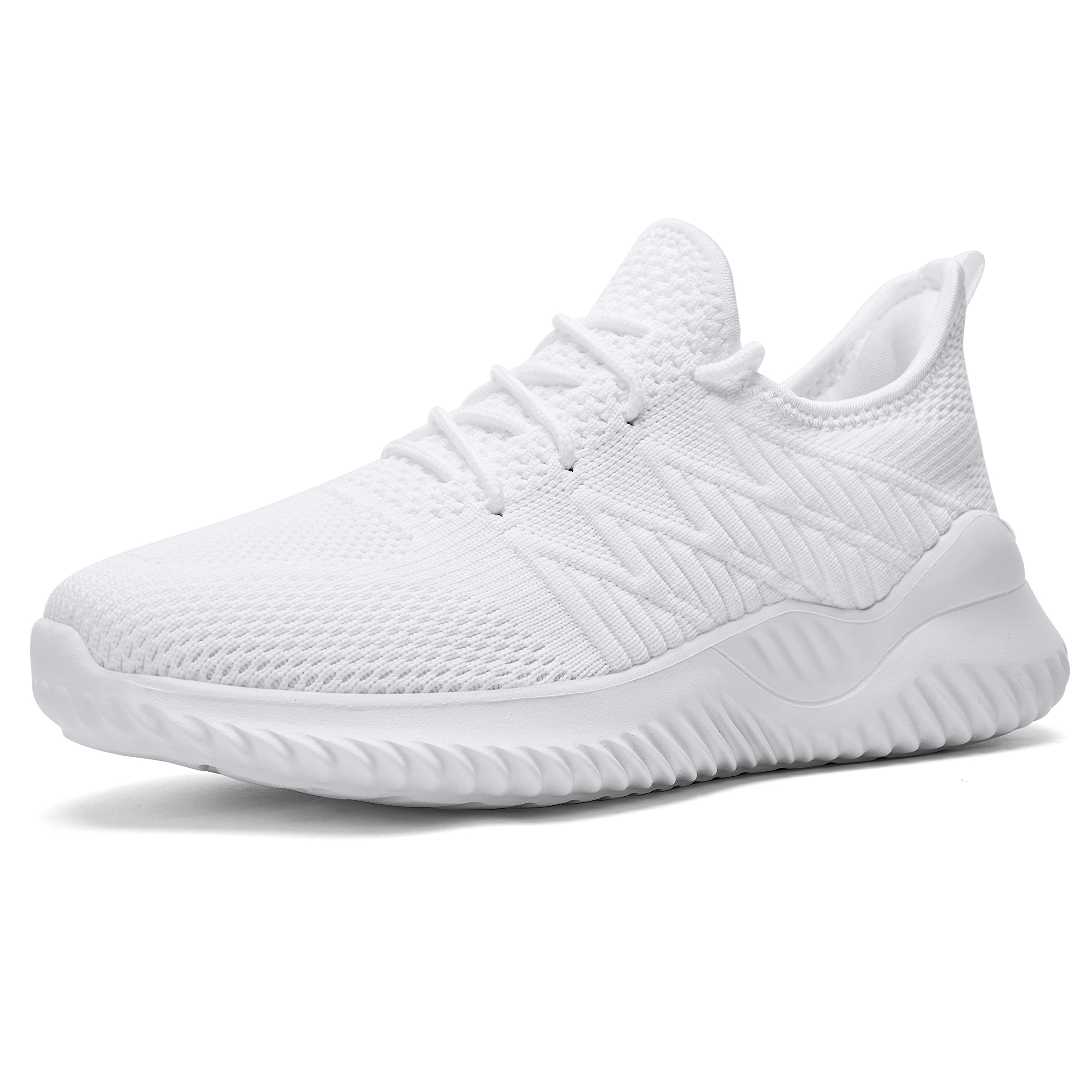 Slow Man Womens Walking Tennis Shoes Fashion Slip on Comfortable Lightweight Memory Foam Athletic Casual Sneakers for Running Gym Workout Nurse All White,8