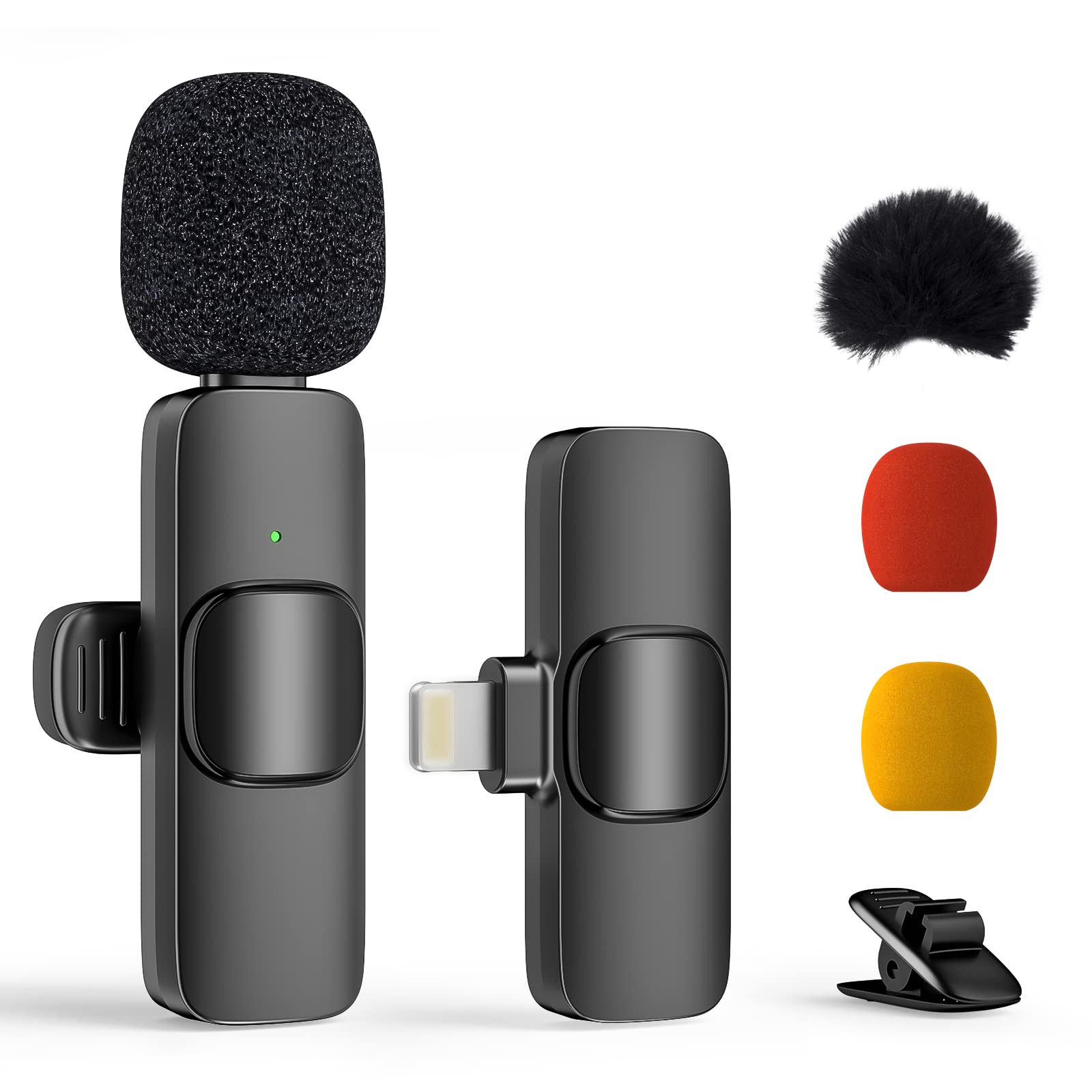 Wireless Lavalier Microphone for iPhone/iPad Video Recording Omnidirectional Lapel Lav Mic, Portable External Cordless Clip-on Mic for Recording, Youtube, Interview, Vlog, Live streaming Plug&Play