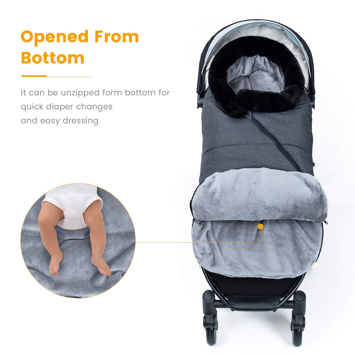 Orzbow Fur Collar Baby Stroller Sleeping Bag Newborn Sleep Sack Thicken Warm Infant Sleepsacks Keep Warm Waterproof Windproof