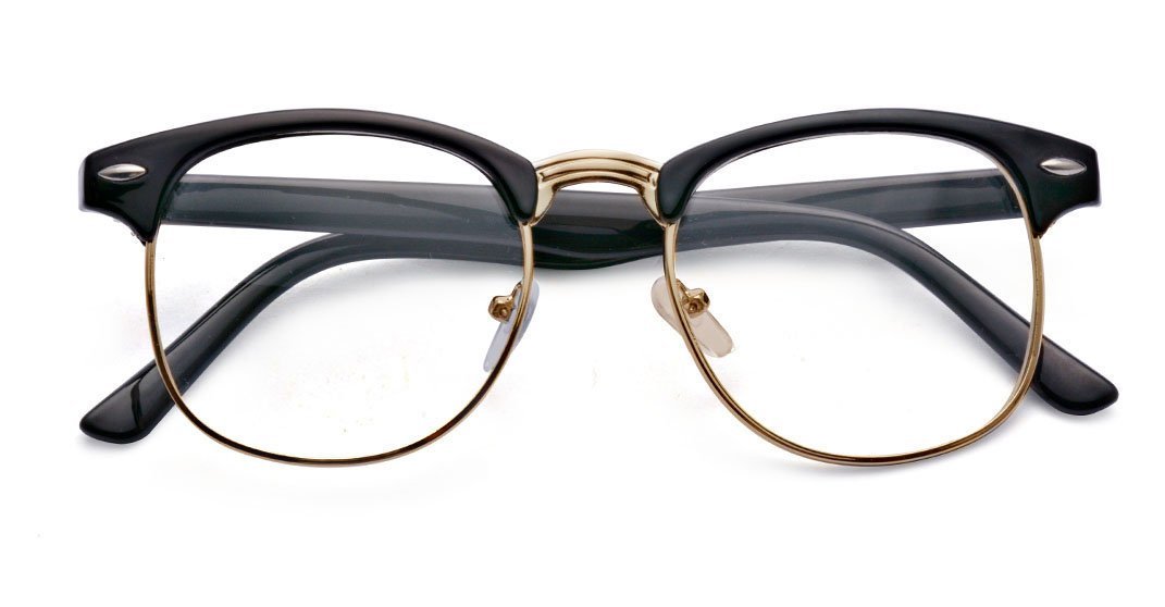 Outray Vintage Retro Classic Half Frame Horn Rimmed Clear Lens Glasses for Men Women 2135c1 Black/Gold