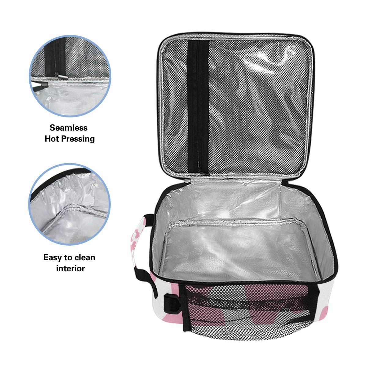 Pink Cow Print Camo Camoflage Lunchbox for Boys Girls,Insulated Lunch Tote Bag with Adjustable Strap,Leakproof and Durable Lunch Cooler for Work Office