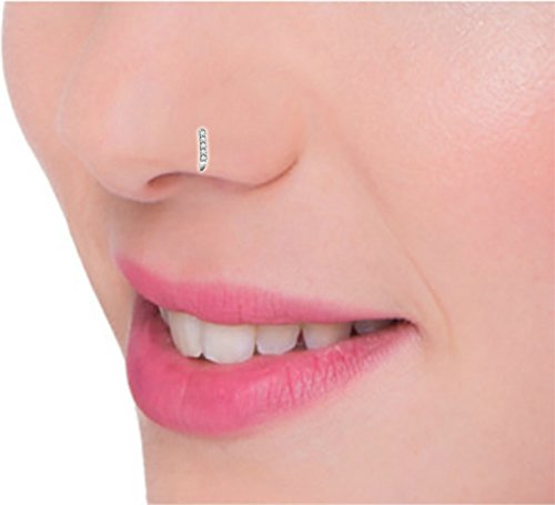 PeenZone Nose Pin Stud 925 Sterling Silver Round Shape White Cubic Zirconia Studded Prong Hypoallergenic Jewelry for Women