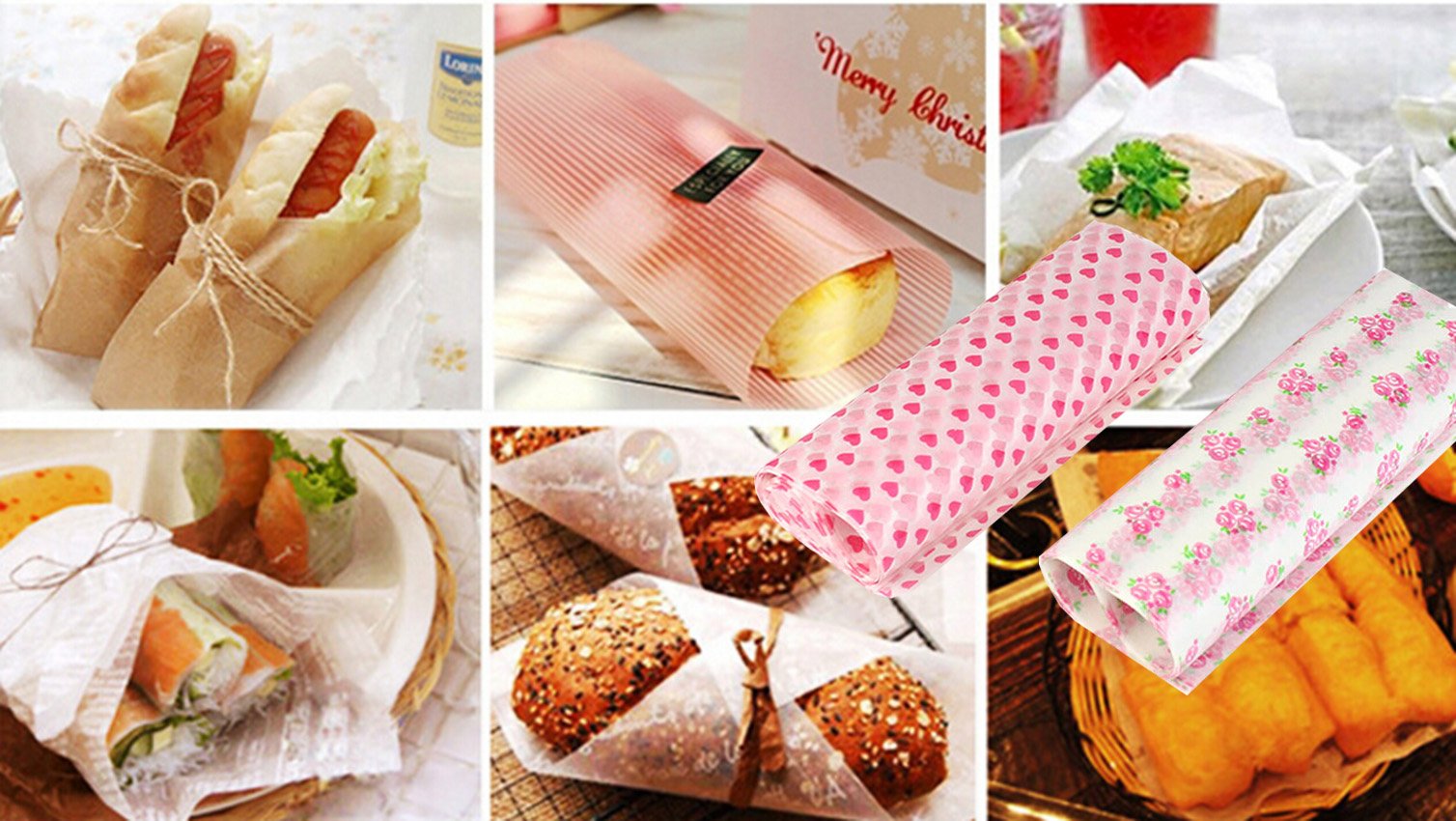 Wax Paper,Food Picnic Paper,50 sheets Grease Proof Paper,Waterproof Dry Hamburger Paper Liners Wrapping Tissue for Plastic Food Basket By Meleg Otthon(floral pattern)