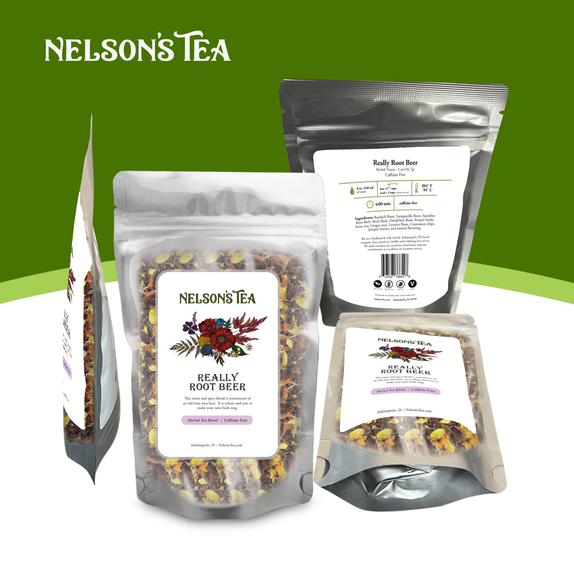 Nelson's Tea Really Root Beer - Sarsaparilla Root Herbal Loose Leaf Tea; Blend of Flavors like Sarsaparilla Root, Burdock Root, and More! - 16 oz