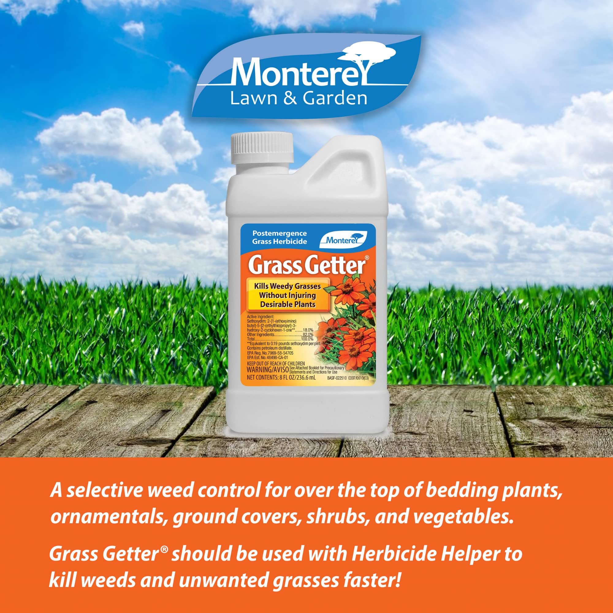 Monterey - Grass Getter - Selective Post Emergent Herbicide - Kills Weedy Grasses, Sethoxydim Herbicide - Apply Using Sprayer - 8oz Concentrate