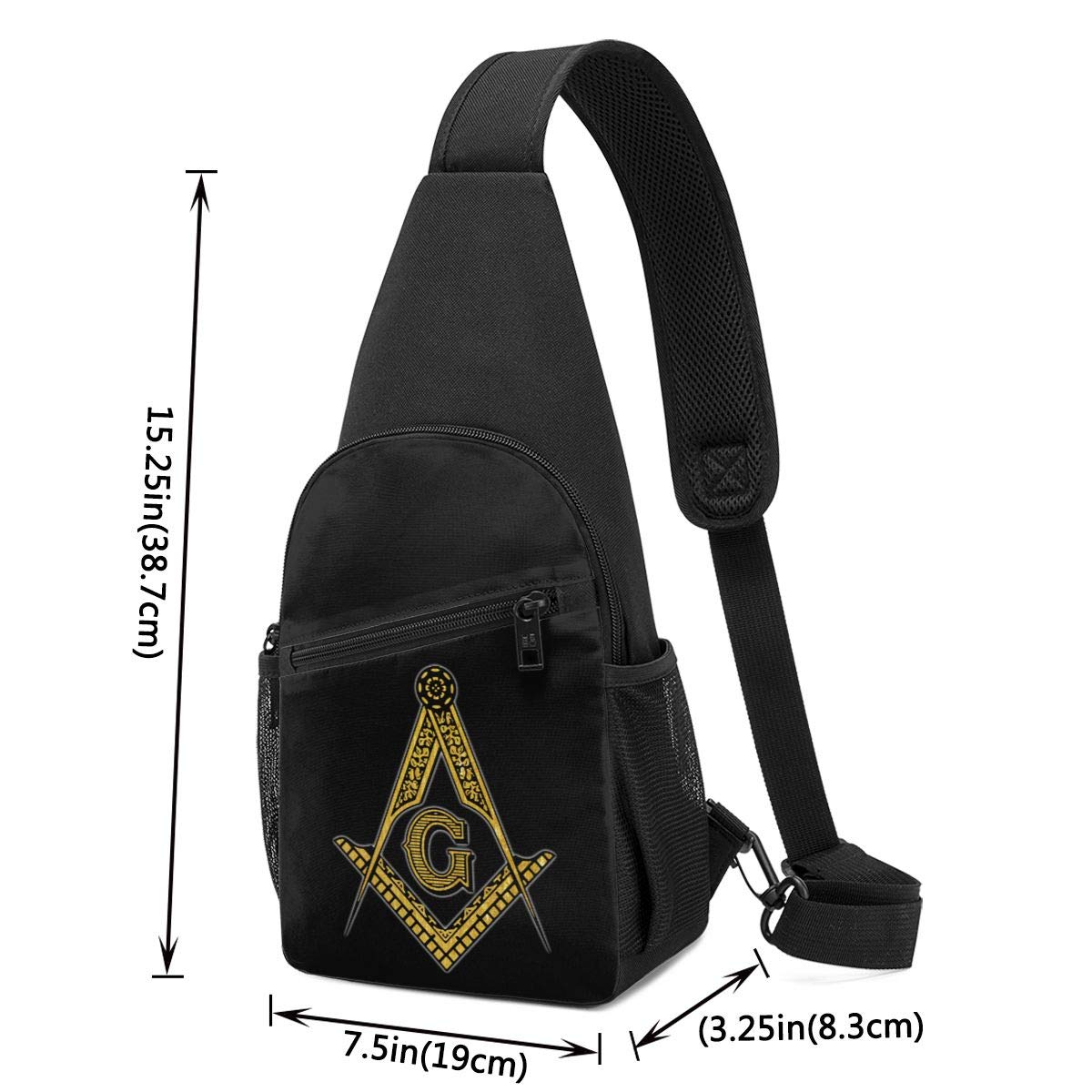 QIUYELONG Sling Backpack,Travel Hiking Daypack Pattern Rope Crossbody Shoulder Bag Masonic Symbol Printed One Size