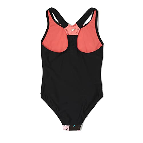 Speedo Girls' Big Kid Swimsuit One Piece Thick Strap Racer Back Printed, Coral Paradise, 14 Big Kid
