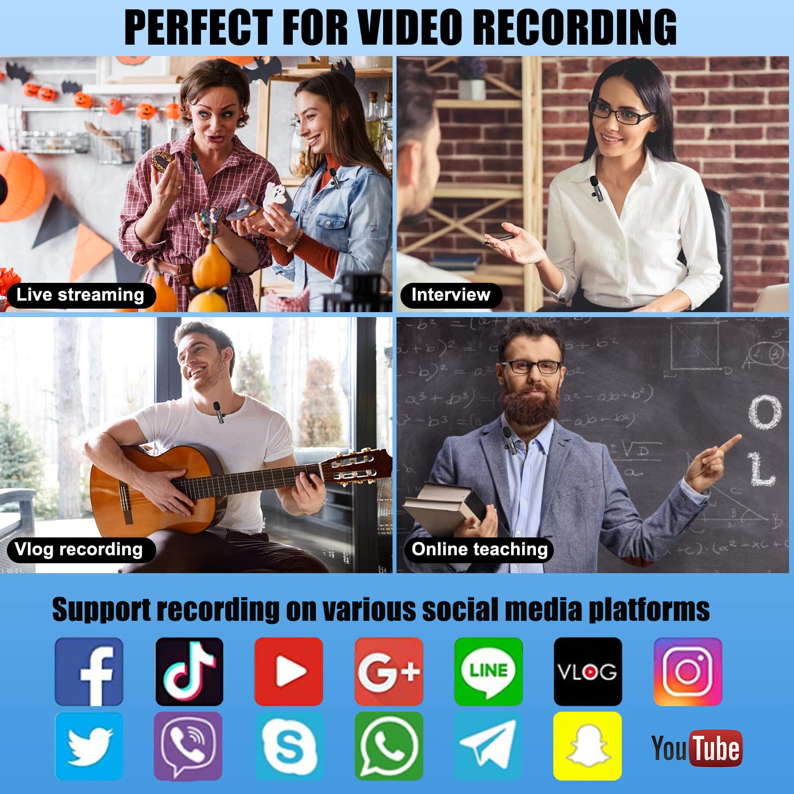 Wireless Lavalier Microphone for iPhone iPad/Android Phone/Camera,GoPro/Computer/Laptop/MacBook,Professional Lapel Mic Video Recording Lav Microphones for YouTube Tiktok Interview Live Stream Podcast