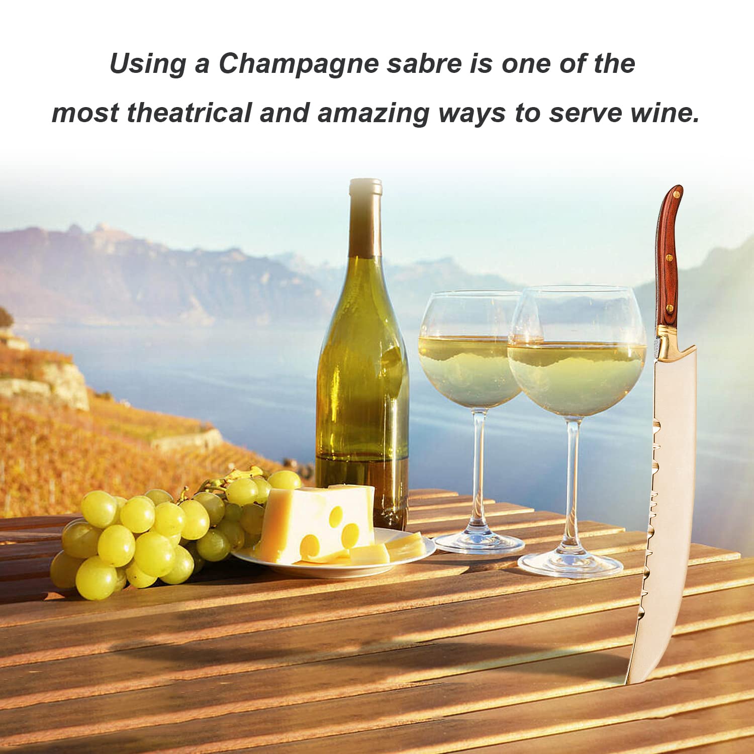 XuSha Champagne Saber Champagne Sword Wine Knife Bottle Opener Wood Handle with Gift Box (Red handle + Gift Box)