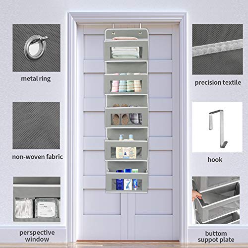 Over The Door Hanging Organizer, Door Organizer with 5 Clear Window Pocket, Wall Mount Hanging Storage Organizer, for Kitchen, Bathroom, Play Room, Closet and More