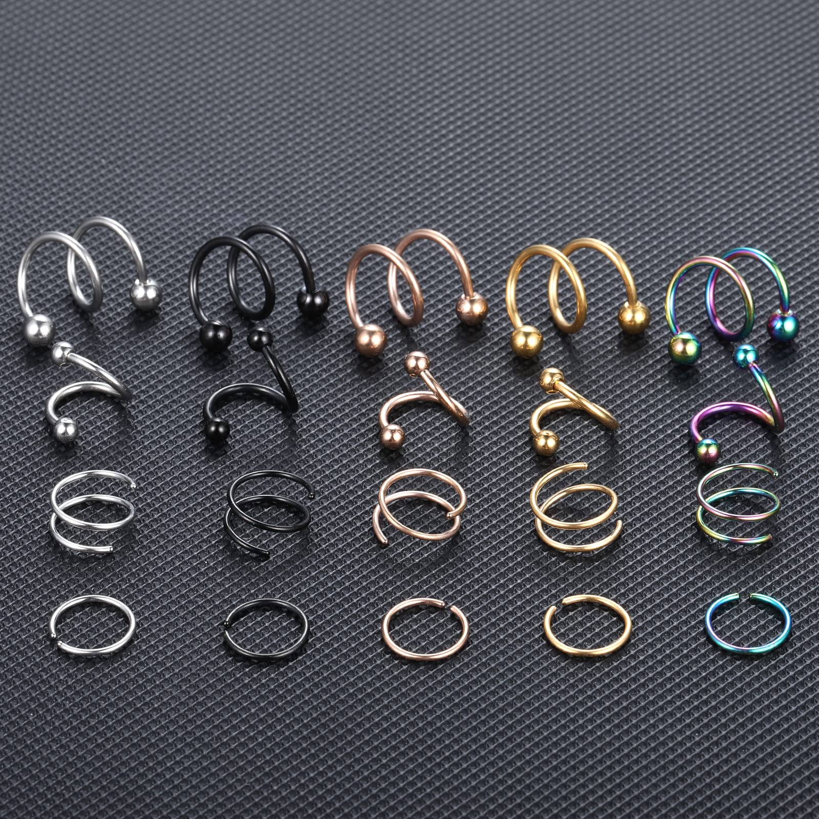 Xpircn 20PCS Nose Rings Hoop 16G 20G Twist Nose Piercing Set Double Nose Hoop Piercing Jewelry Mix Styles