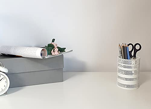 Produco Pen Holder for Desk, Metal Mesh Pencil Holder Cup Organizer Office Stationery Caddy Stand Makeup Brush Holder, White (Mid)