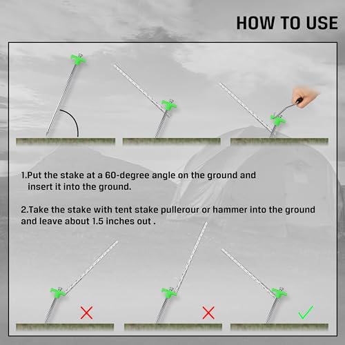 PR1ME Tent Stakes 10 Pack, Galvanized Non-Rust Family Pop Up Camping Tent Pegs, Heavy Duty Yard Stakes with 1pc Rubber Mallet 1pc Tent Stake Puller. for Camping Tents, Canopy, and Outdoor Decorations