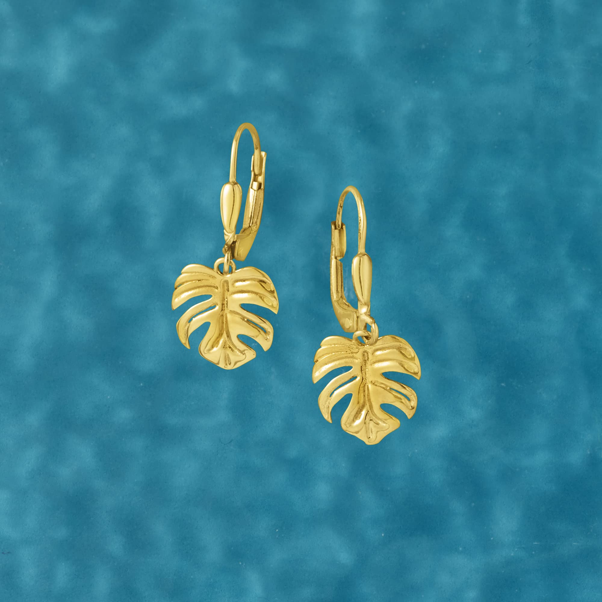 Ross-Simons 14kt Yellow Gold Monstera Leaf Drop Earrings