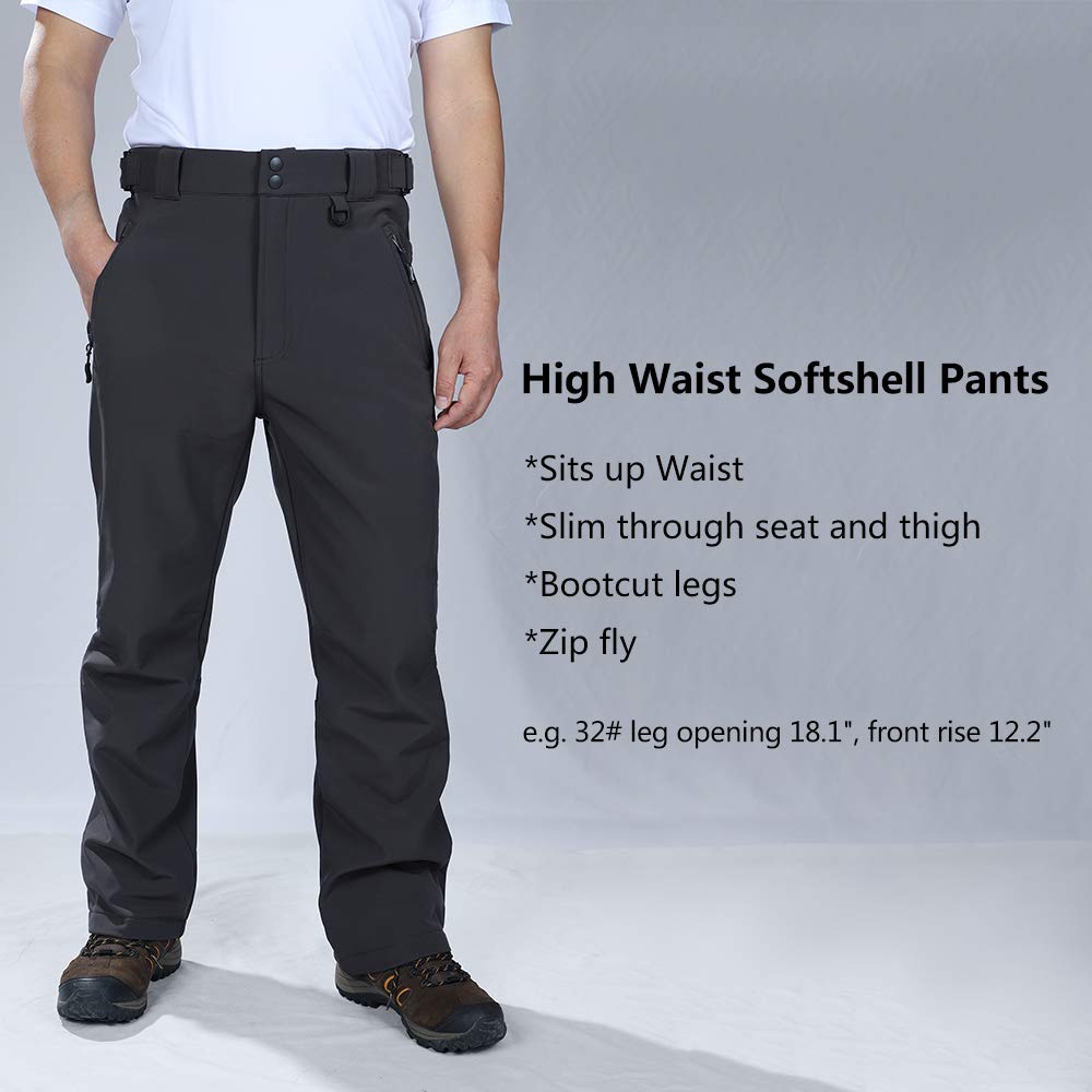 Outdoor Ventures Men's Lite Waterproof Windproof Fleece Lined Warm Hiking Ski Snow Pants Expandable-Waist Black