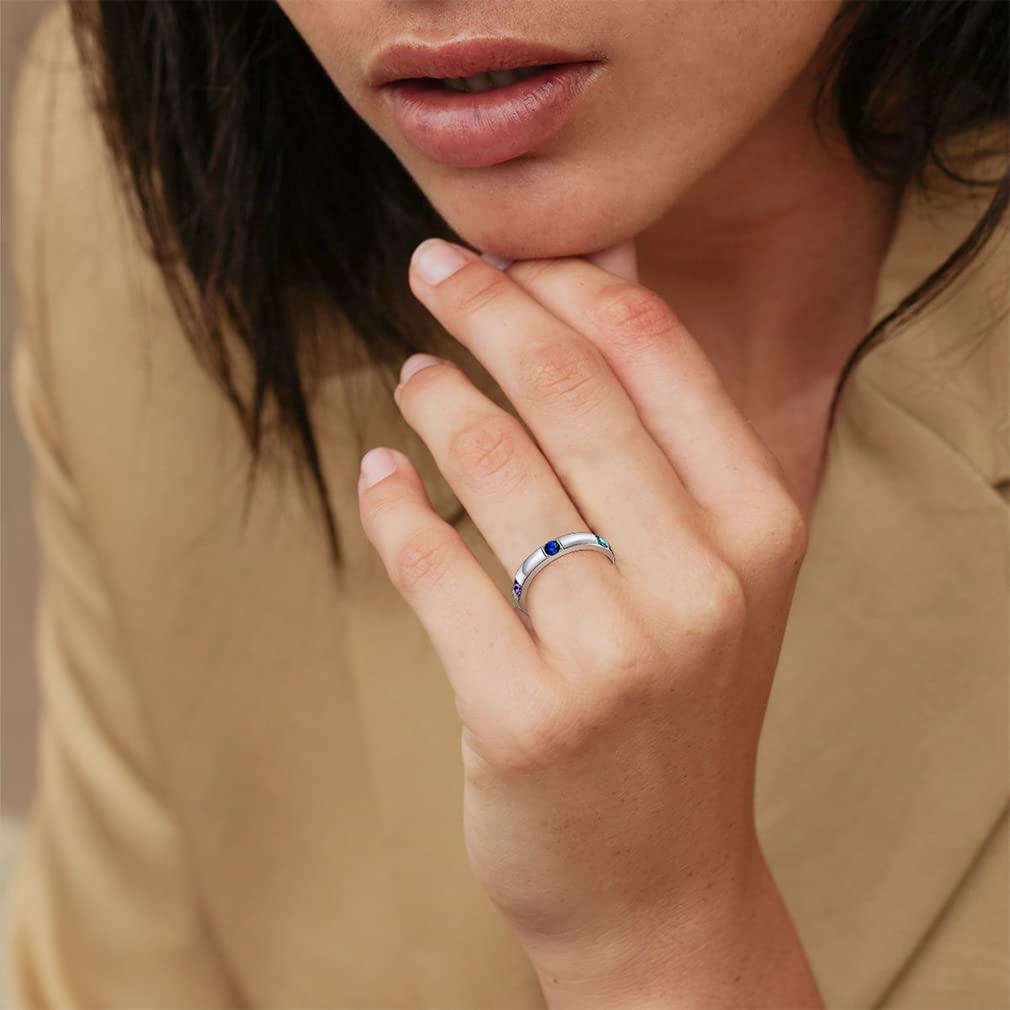 Personalized Mothers Day Rings with 3 Birthstones Engravable Stainless Steel Grandmother Ring Stones Customized Memorial Jewelry Gifts