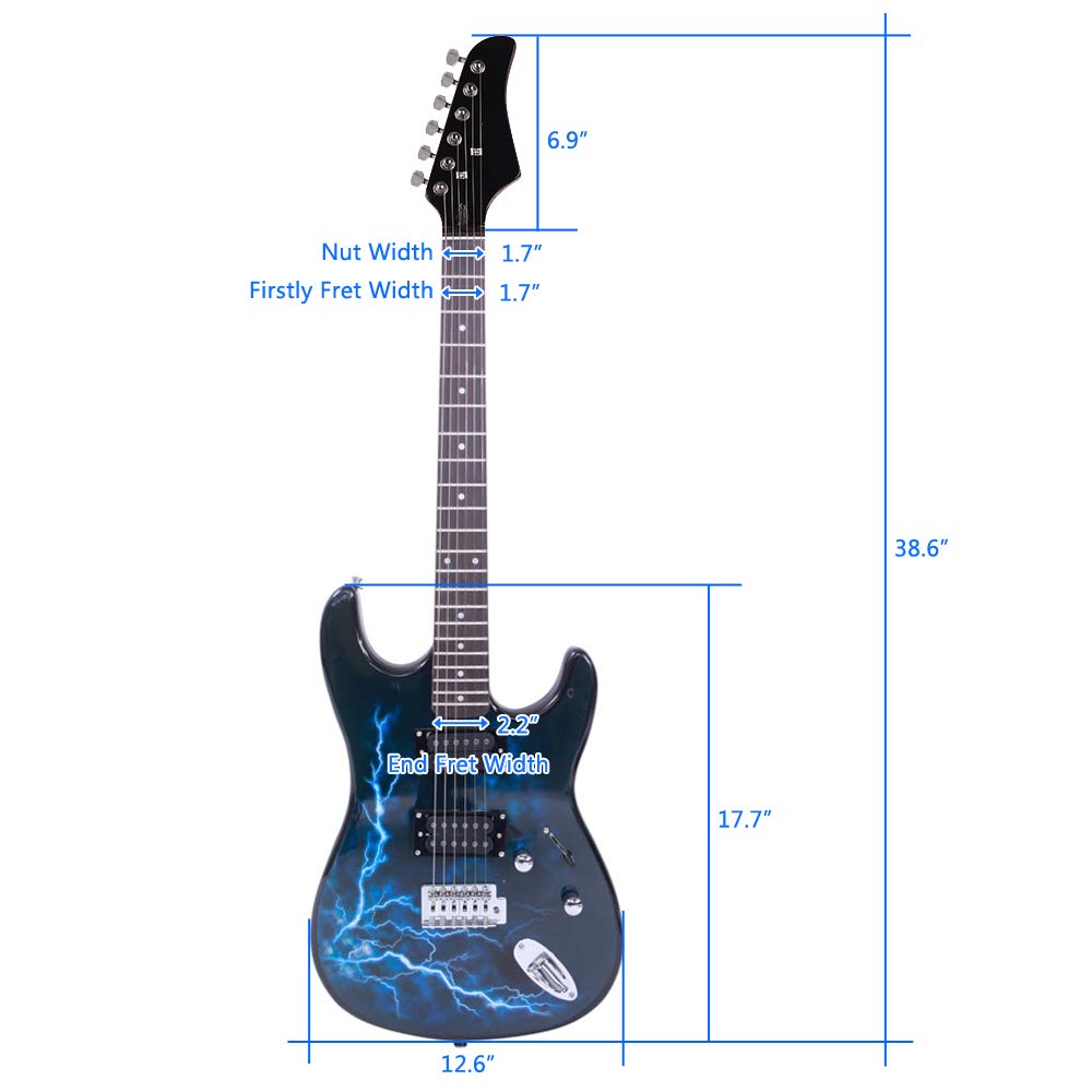 YUFUDE Electric Guitar Full Size 6 String with Strap, Guitar Bag, Power Cord,Plectrums (Black)