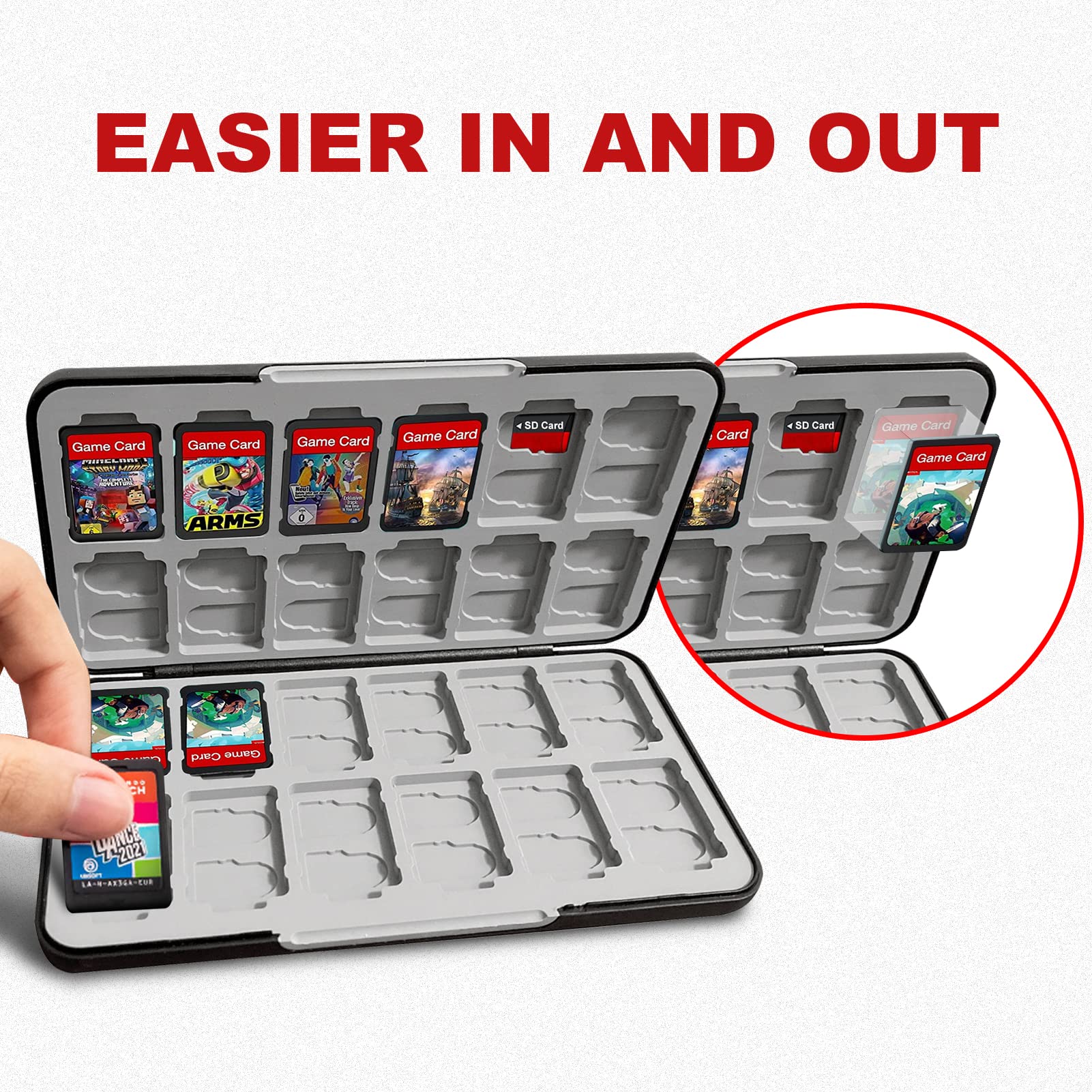 WNJACO Switch Game Card Case Nintendo Switch Game & Micro SD Card, Customized Pattern Switch Lite Game Card Storage Box with 16 Game Card Slots and 16 Micro SD Card Slots with Magnetic Closure (Black)