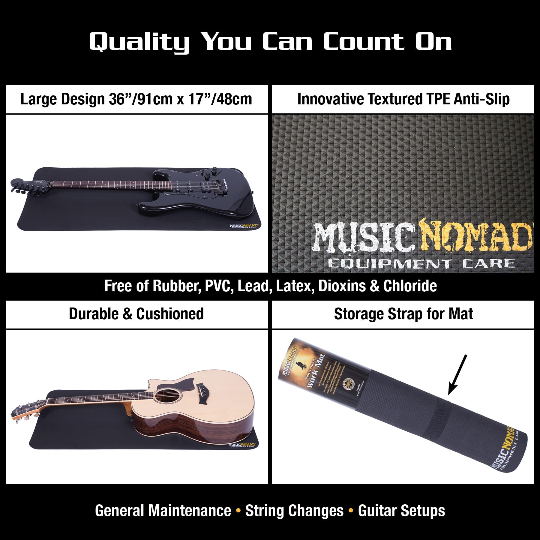MusicNomad Premium Guitar Work Mat Pad for Repair, String Changing, Setup, Workstation, Bench, 17โ x 36โ (MN208)