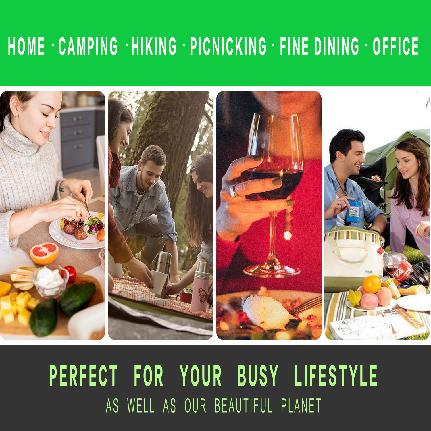 UPTRUST 2 Set Bamboo Cutlery Set Bamboo Travel Utensil Reusable Organic Bamboo Utensil Fork Knife Spoon Chopsticks Straw Cleaning Brush for Travel Picnic School Office(Skyblue& Green)