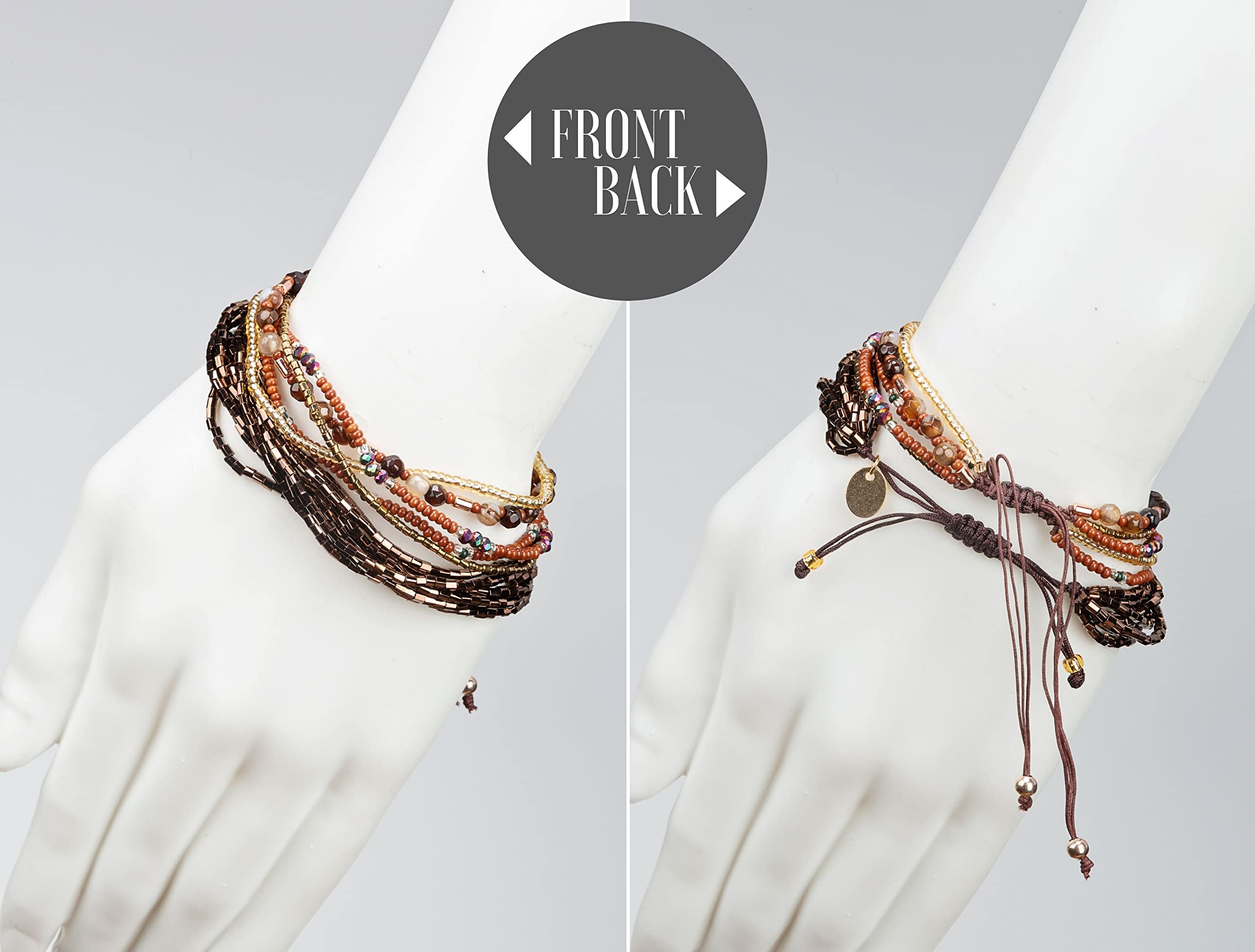 SPUNKYsoul Handmade Boho Beaded Bangle Bracelet Rope Braided Set for Women (Brown 2 PC Set)