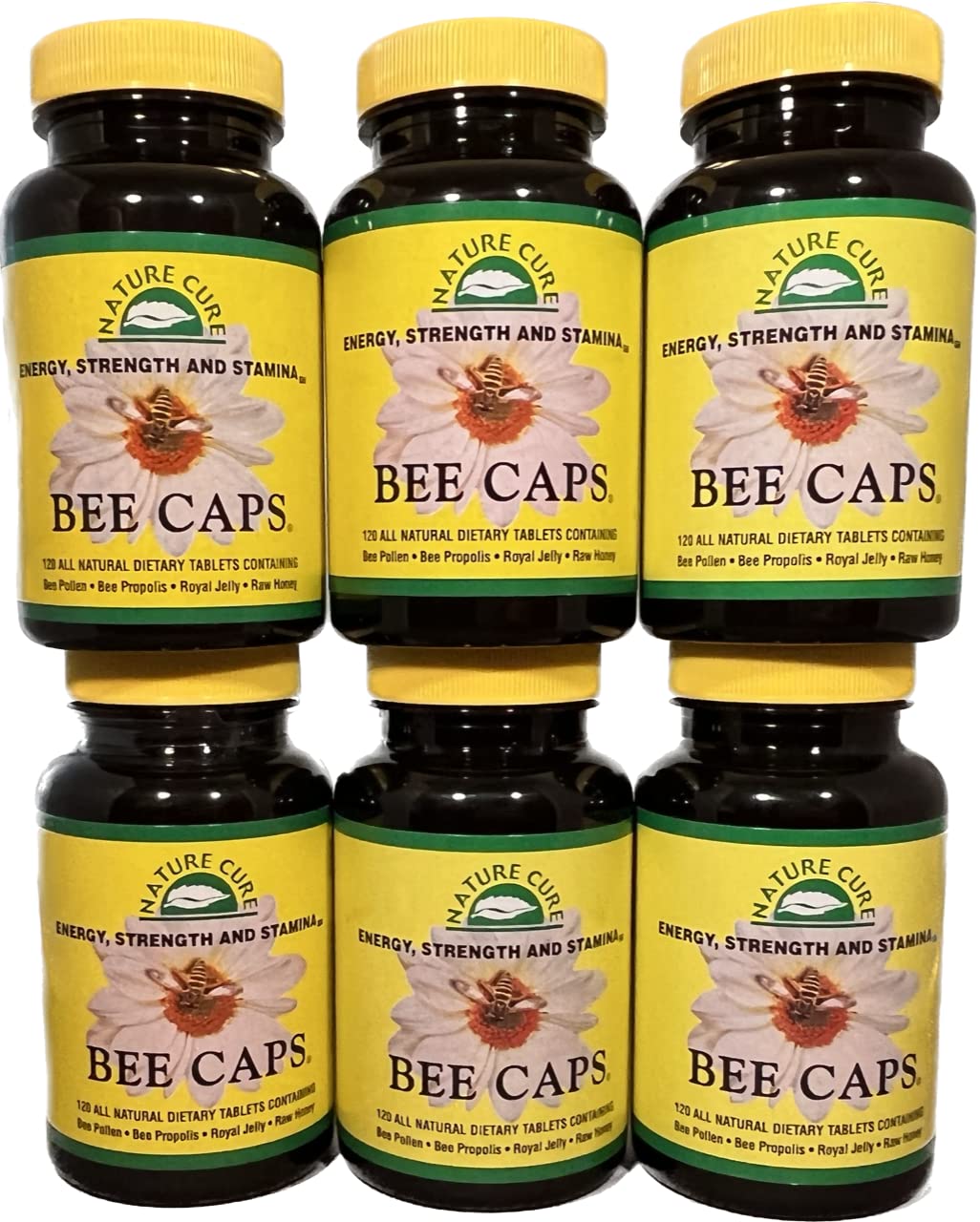 Nature Cure Original Bee Caps in Brown Bottles - 6 Bottles - 120 Count Each Bottle