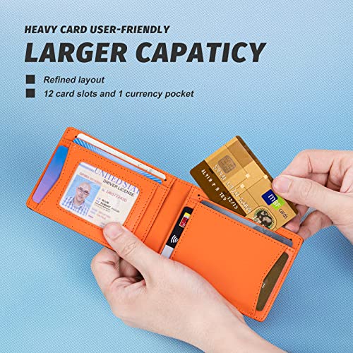 WRTEE Slim Wallet for Men Larger Capacity with 12 Slots RFID Blocking Bifold Credit Men's Wallet with ID Window Gift Box…