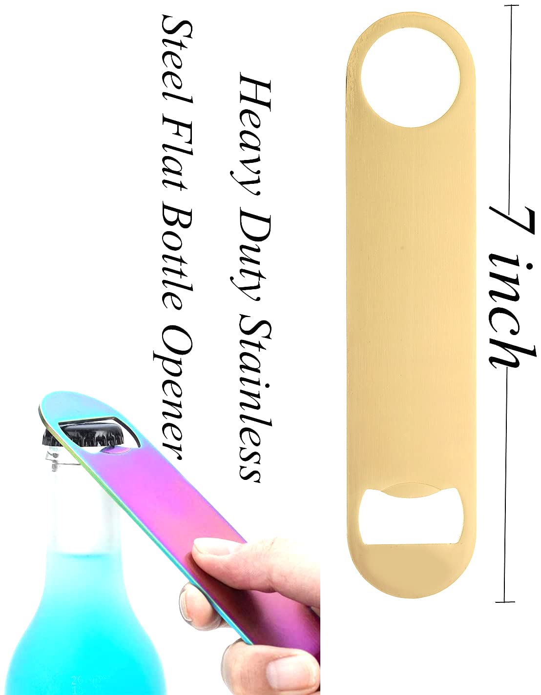 WAYTOSUC 2Pcs Gold Stainless Steel Flat Bottle Opener, Heavy Duty Bartender Beer Bottle Opener for Bar Home Kitchen Restaurant (2, Gold)