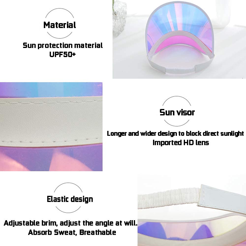 Sun Visor Hat Women Men Adjustable Sport Beach Golf Headwear Outdoor UV Protection Sunhat Clear Cap (1-Elastic-silver2)