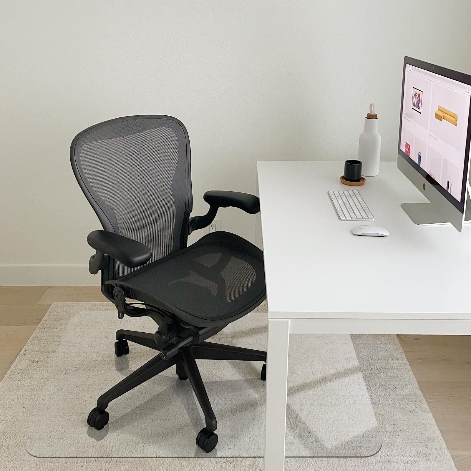 SHAREWIN Office Chair Mat for Carpet/Hardwood Floor- Tempered Glass Desk Chair Mat fo Office Home 1/5β Thick, Heavy Duty Under Desk Protector, Computer Gaming Chair Mat w/Anti-Slip Pads, 46β x 35β
