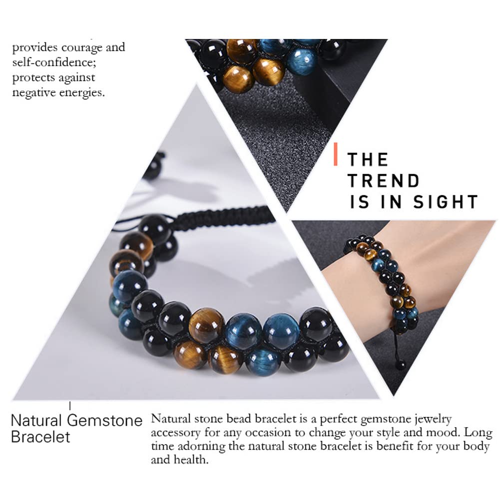 xrxebv Triple Protection Bracelet 2Pcs,Healing Crystals Tigers eye Black Obsidian Hematite 8mm Stone Beads Good Luck for Men Women