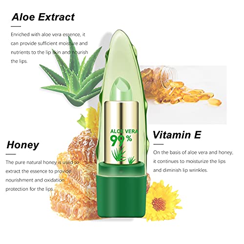 Ownest 3 Pcs Aloe Vera Lipstick, Magic Temperature Color Change Lipstick Lip Blam Moisturizing Long Lasting Lip Makeup, update packing Beauty