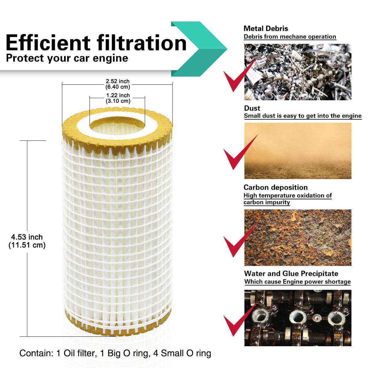 Oil Filter Fits for Mercedes-Benz C240 E320 C230 C300 C320 C350 E350 E500 Gl450 Sl500 Metal Free Replace Mann Engine Filter hu718/5x | Part No. 0001802609 1121840225 1121800009
