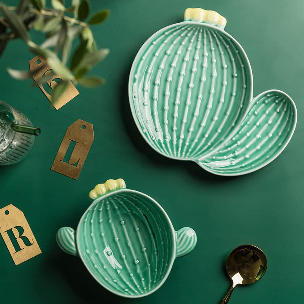 WAYUTO Ceramic Salad Serving Bowl Cactus Bowl Food Serving Bowl Ice Cream Bowl Rice Cereal Bowl Yoghourt Bowl for Home, Kitchen and Restaurant Table Decoration Cactus Bowl
