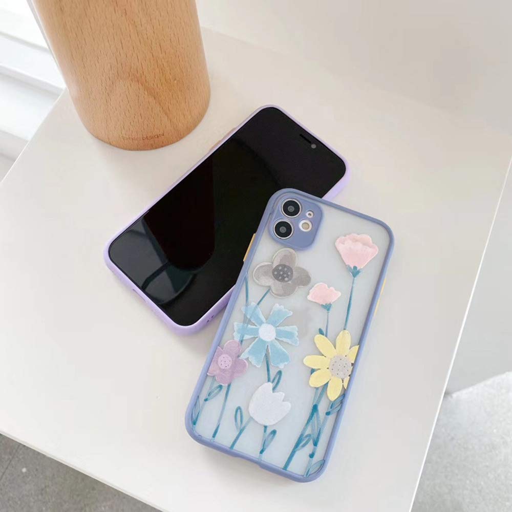 Ownest Compatible for iPhone Xs Max Case for Clear Frosted PC Back Flowers Pattern 3D Floral Girls Woman and Soft TPU Bumper Protective Silicone Slim Shockproof Case for iPhone Xs Max-Purple