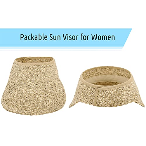 Sun Visors for Women Hats Visors for Women Golf Visor Beach Hats for Women Foldable Sun Visor Hat Straw Visor Hat Sunmmer Hats, Beige/Brown