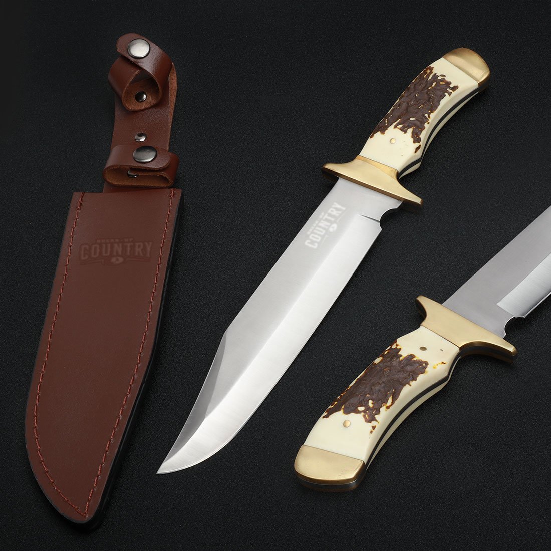 MOSSY OAK 14-inch Bowie Knife Stainless Steel Fixed Blade Full Tang Handle with Leather Sheath